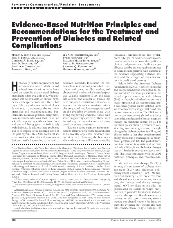 (PDF) Evidence-Based Nutrition Principles and Recommendations for the ...