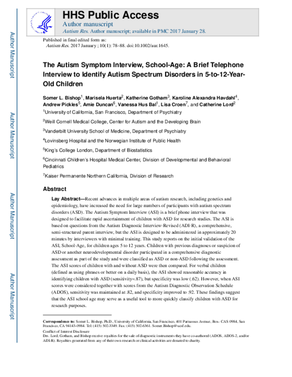 (PDF) The autism symptom interview, school-age: A brief telephone ...