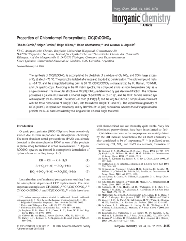 (PDF) Properties of Chloroformyl Peroxynitrate, ClC(O)OONO2