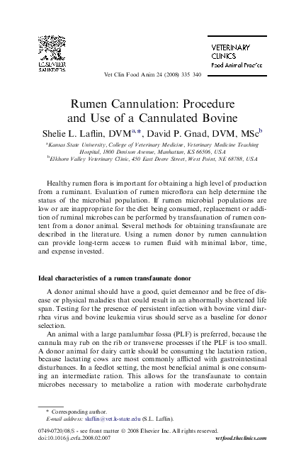 (PDF) Rumen Cannulation: Procedure and Use of a Cannulated Bovine