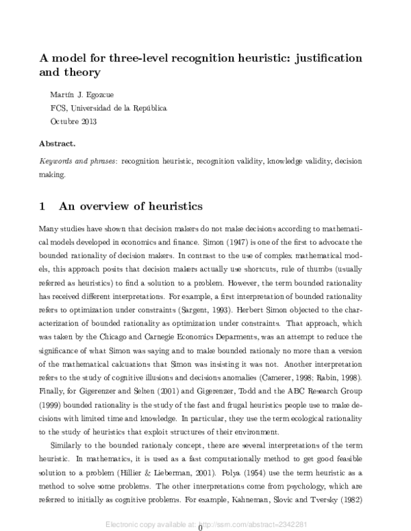 A Model for Three-Level Recognition Heuristic: Justification and Theory
