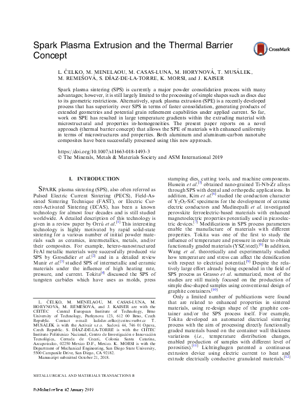 (PDF) Spark Plasma Extrusion and the Thermal Barrier Concept