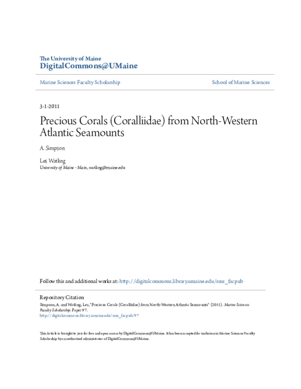 (PDF) Precious corals (Coralliidae) from north-western Atlantic Seamounts