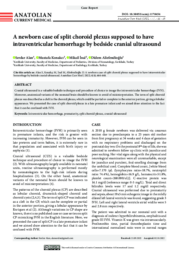 (PDF) A newborn case of split choroid plexus supposed to have ...