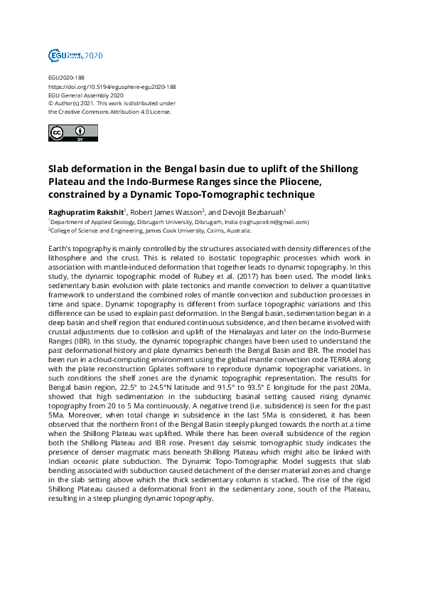 (PDF) Slab deformation in the Bengal basin due to uplift of the ...