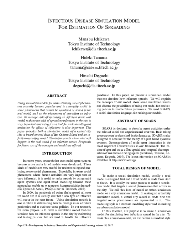 (PDF) Infectious Disease Simulation Model for Estimation of Spreading