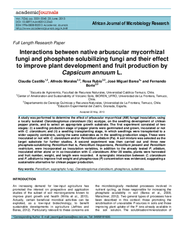 (PDF) Interactions between native arbuscular mycorrhizal fungi and phosphate solubilizing fungi ...