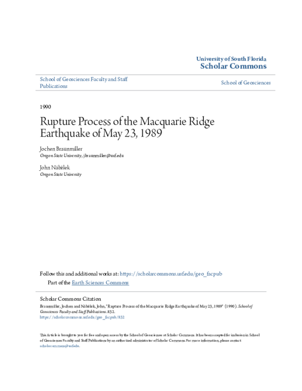 (PDF) Rupture process of the MacQuarie Ridge Earthquake of May 23, 1989 ...