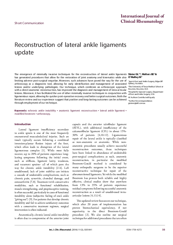 (PDF) Reconstruction of Lateral Ankle Ligaments Update