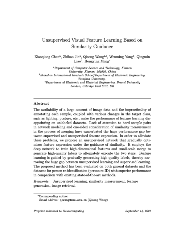 (PDF) Unsupervised visual feature learning based on similarity guidance