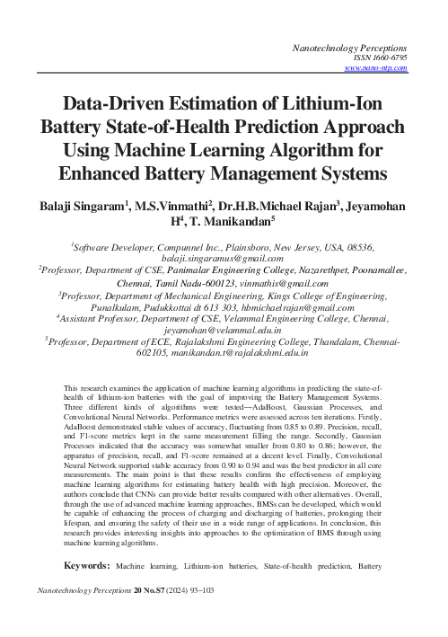 (PDF) Data Driven Estimation for Battery Health