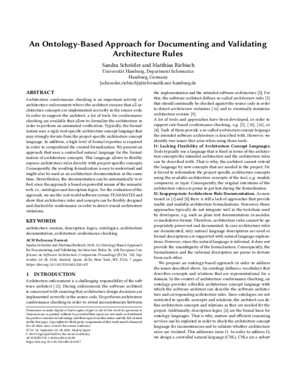 (PDF) An ontology-based approach for documenting and validating architecture rules | Sandra ...