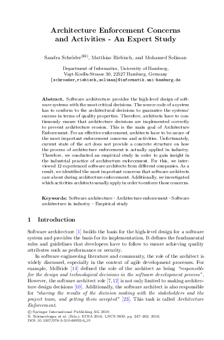 (PDF) Architecture Enforcement Concerns and Activities - An Expert Study