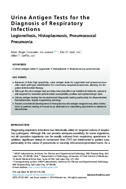 (PDF) Urine Antigen Tests for the Diagnosis of Respiratory Infections ...
