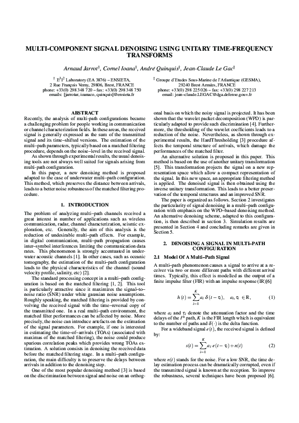 Multi-component signal denoising using unitary time-frequency transforms