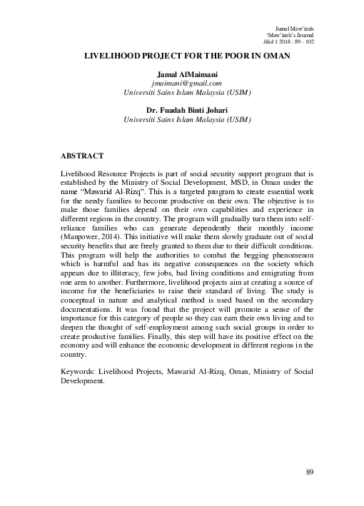 (PDF) Livelihood Project for the Poor in Oman