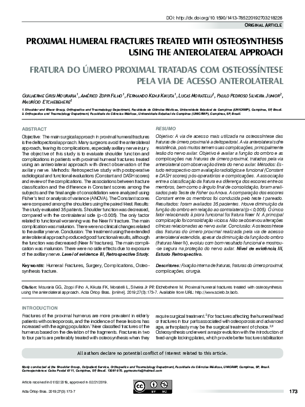 (PDF) Proximal Humeral Fractures Treated with Osteosynthesis Using the ...