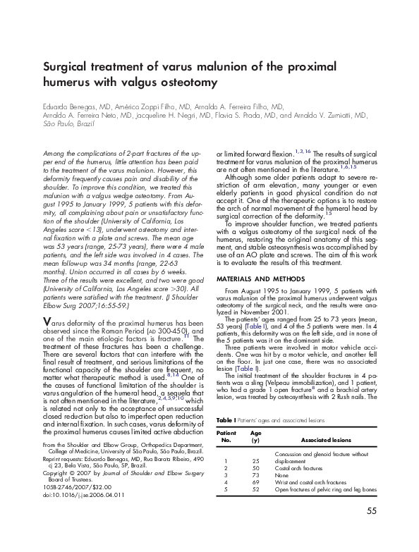 (PDF) Surgical treatment of varus malunion of the proximal humerus with ...