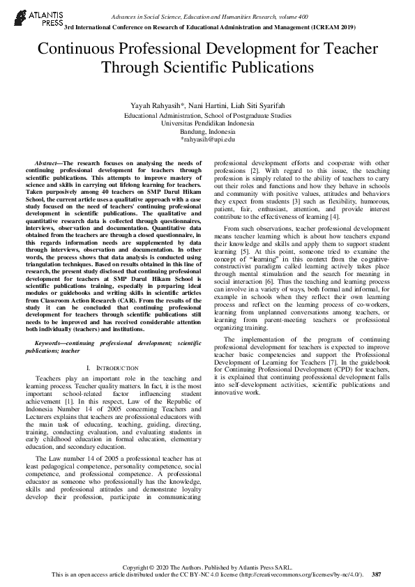 (PDF) Continuous Professional Development for Teacher Through Scientific Publications