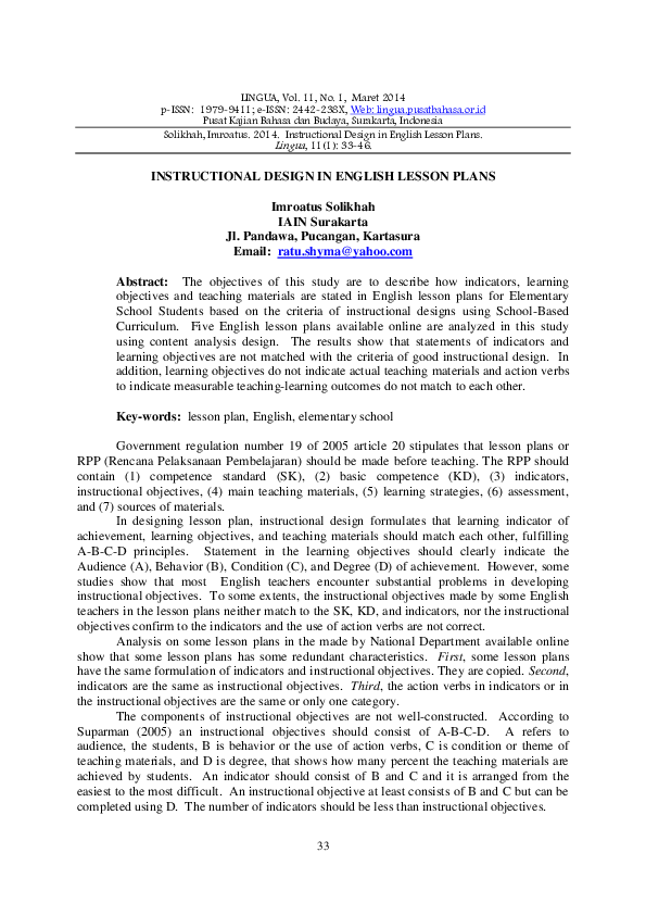 (PDF) Instructional Design in English Lesson Plans