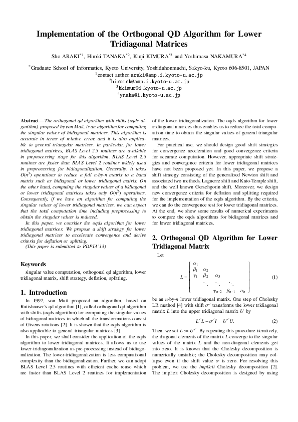 (PDF) Implementation of the Orthogonal QD Algorithm for Lower ...