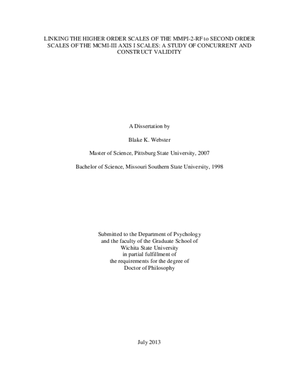 (PDF) Linking the higher order scales of the MMPI-2-RF to second order scales of the MCMI-III ...