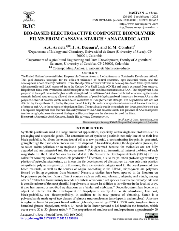 (PDF) Bio-Based Electroactive Composite Biopolymer Films from Cassava Starch / Anacardic Acid