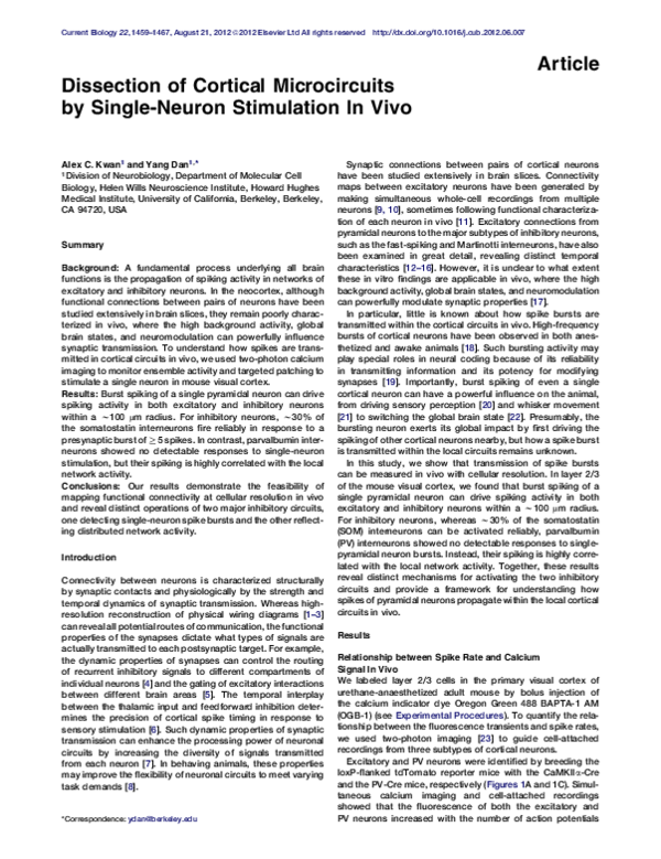 (PDF) Dissection of Cortical Microcircuits by Single-Neuron Stimulation In Vivo | Alex Kwan ...