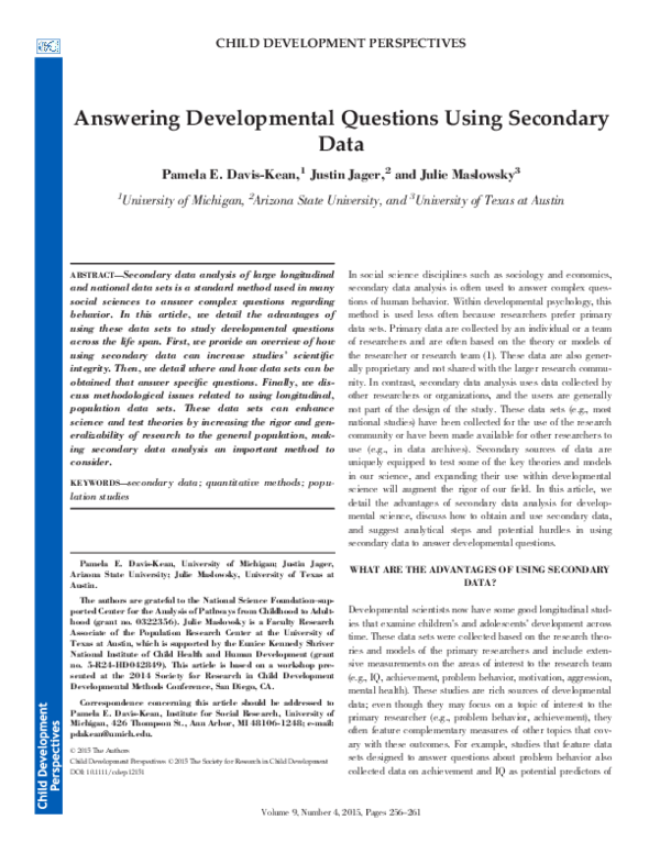 (PDF) Answering Your Developmental Questions using Secondary Data