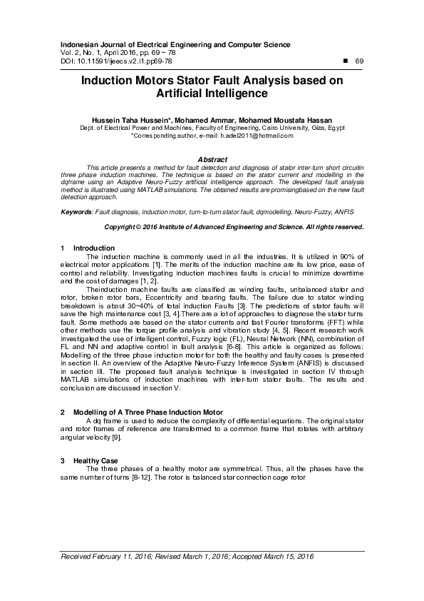 Pdf Induction Motors Stator Fault Analysis Based On Artificial