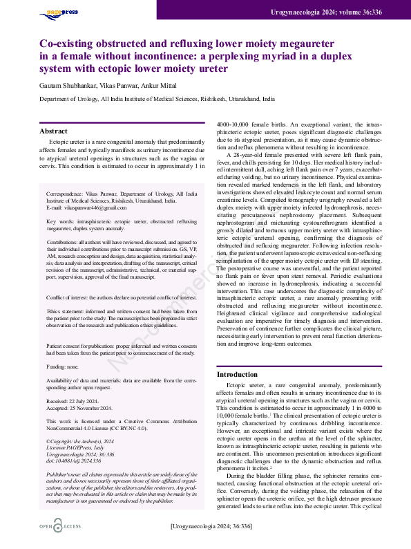 (PDF) Co-existing obstructed and refluxing lower moiety megaureter in a ...
