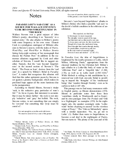 (PDF) Paradise Lost’s ‘Sad Cure’ as a Source for Wallace Stevens’s ...