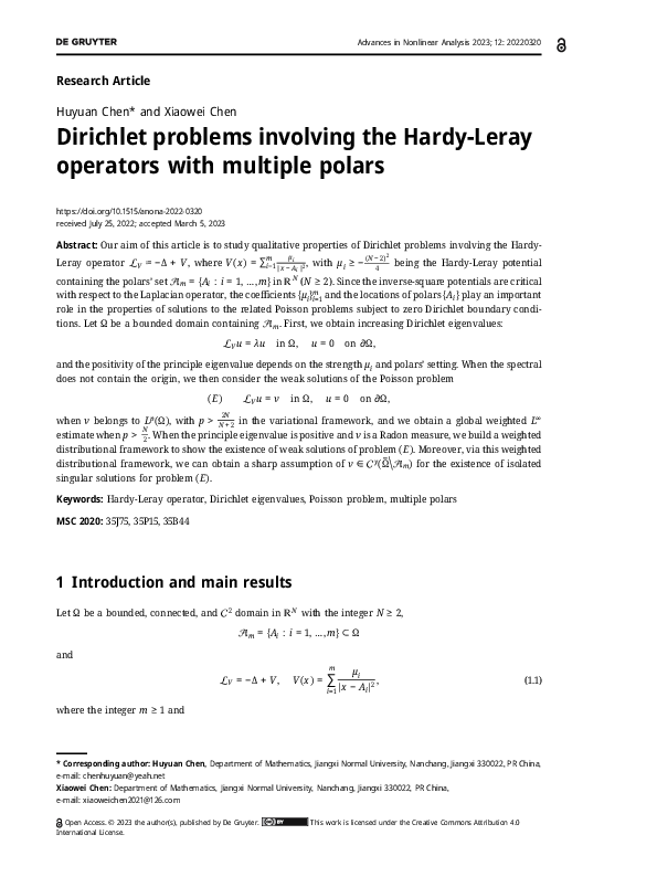 (PDF) Dirichlet problems involving the Hardy-Leray operators with ...