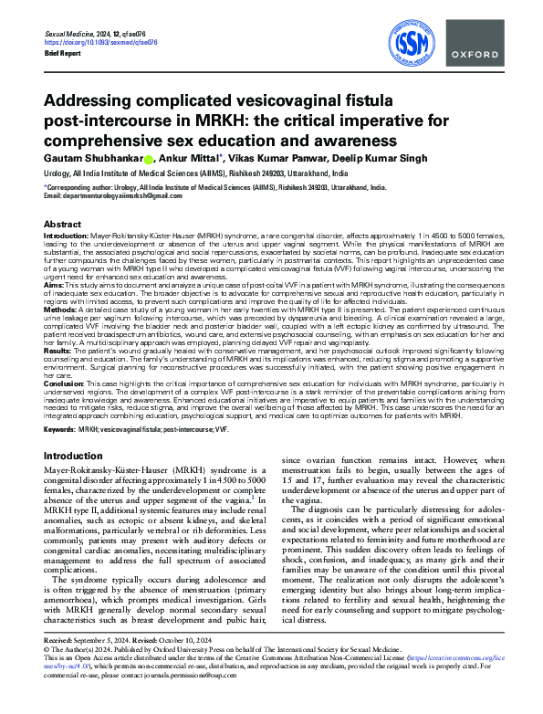 (PDF) Addressing complicated vesicovaginal fistula post-intercourse in MRKH: the critical ...