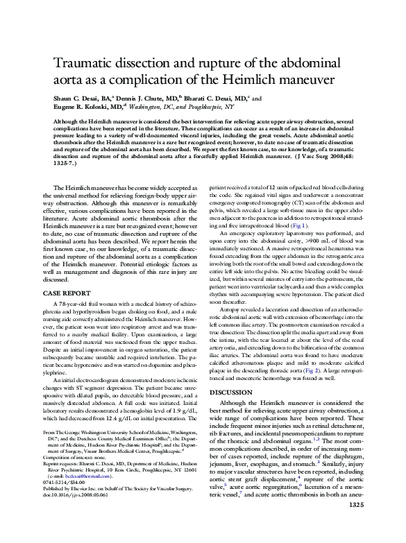 (PDF) Traumatic dissection and rupture of the abdominal aorta as a ...