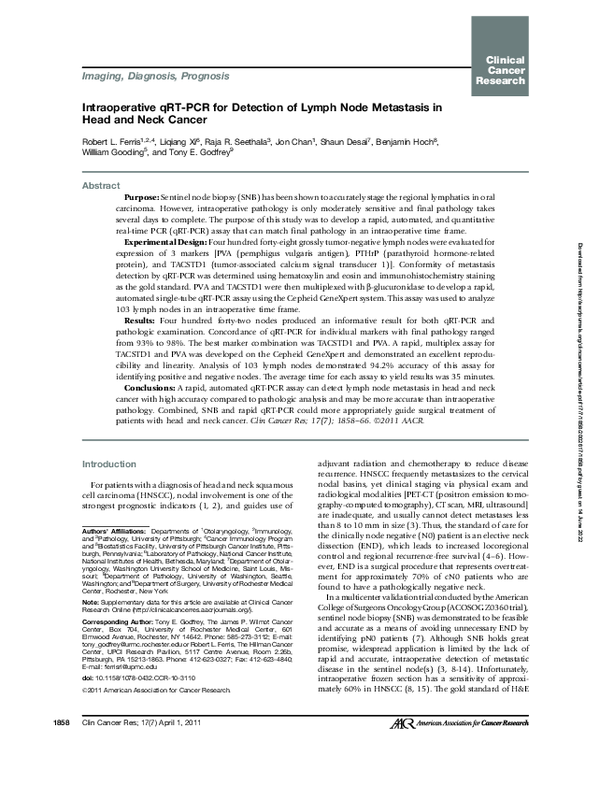 (PDF) Intraoperative qRT-PCR for Detection of Lymph Node Metastasis in ...