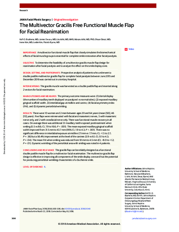 (PDF) The Multivector Gracilis Free Functional Muscle Flap for Facial ...