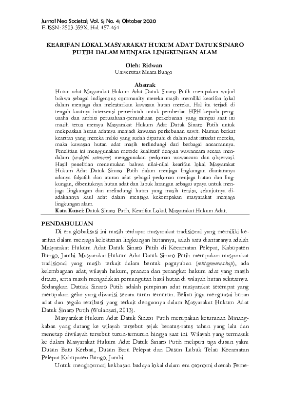 (PDF) KEARIFAN LOKAL MASYARAKAT HUKUM ADAT DATUK SINARO PUTIH DALAM ...