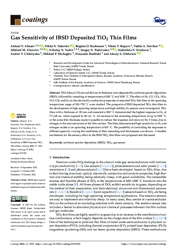 (PDF) Gas Sensitivity of IBSD Deposited TiO2 Thin Films