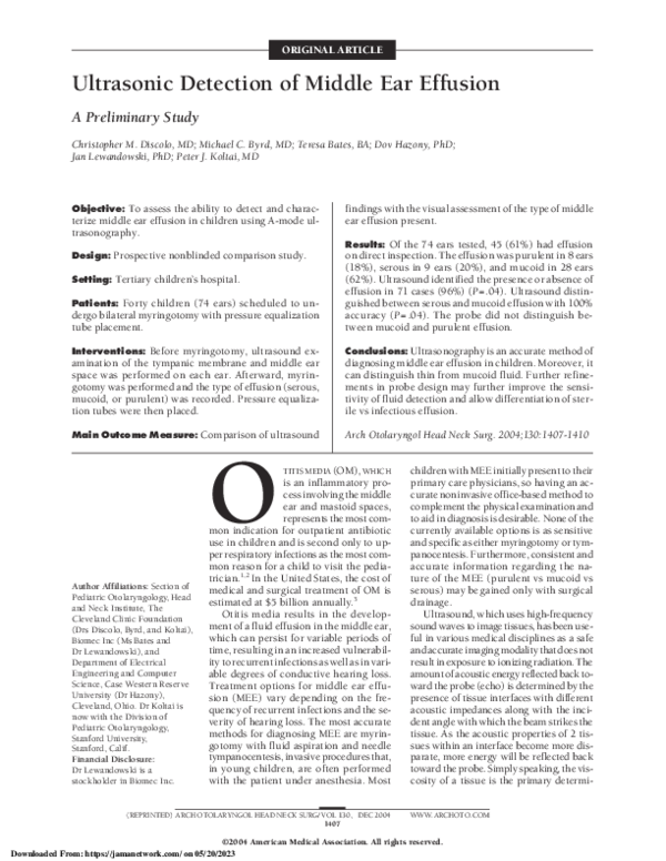 (PDF) Ultrasonic Detection of Middle Ear Effusion