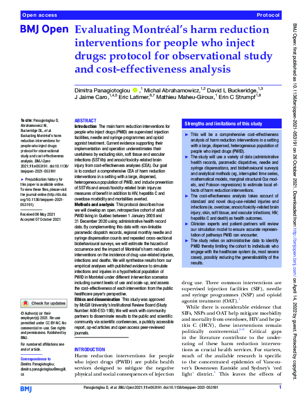 (PDF) Evaluating Montréal’s harm reduction interventions for people who ...