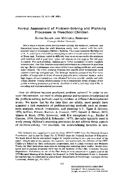 (PDF) Formal Assessment of Problem-Solving and Planning Processes in ...
