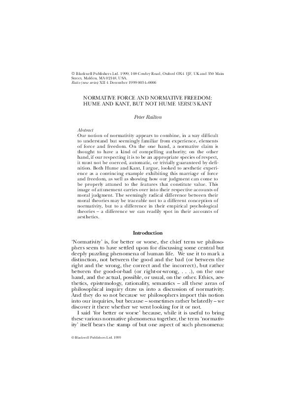 (PDF) Normative Force and Normative Freedom: Hume and Kant, but Not ...