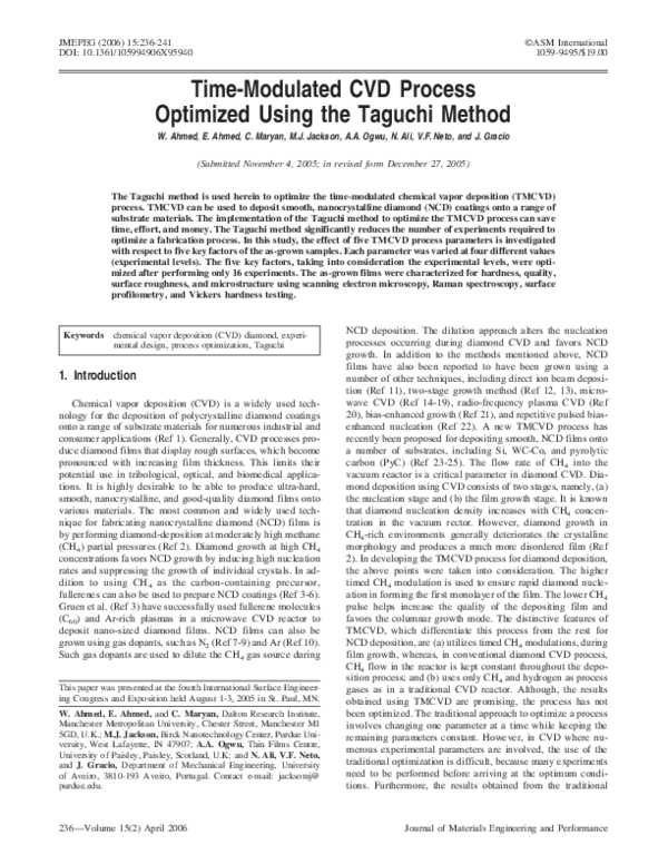(PDF) Time-Modulated CVD Process Optimized Using the Taguchi Method