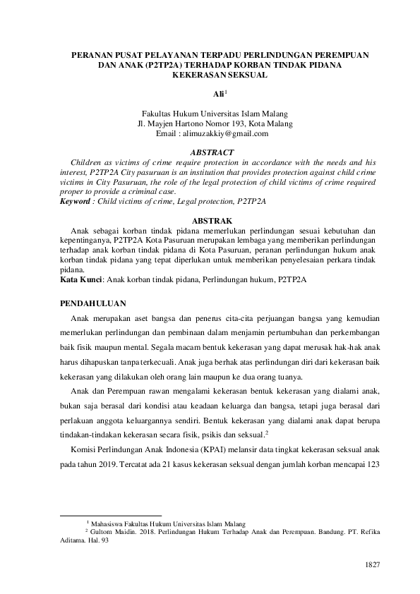 (PDF) PERANAN PUSAT PELAYANAN TERPADU PERLINDUNGAN PEREMPUAN DAN ANAK ...