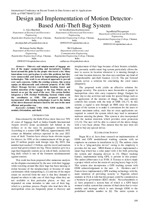 (PDF) Design and Implementation of Motion Detector-Based Anti-Theft Bag System
