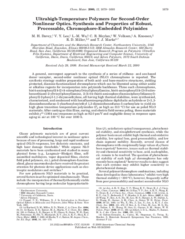 (PDF) Ultrahigh-Temperature Polymers for Second-Order Nonlinear Optics ...