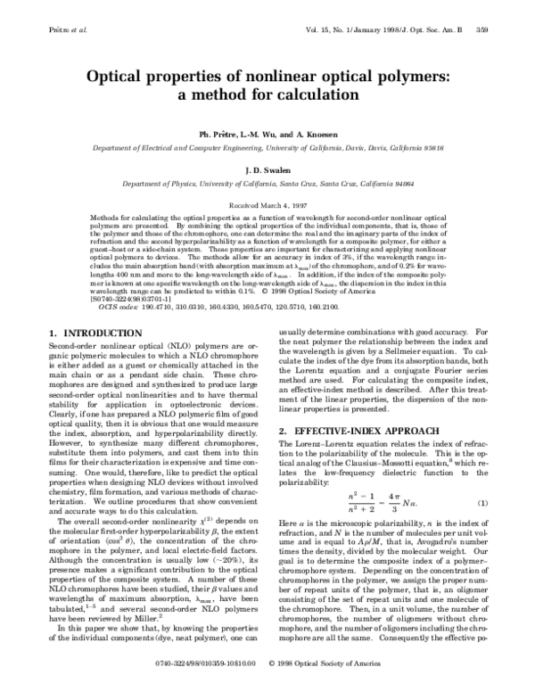 (PDF) Optical properties of nonlinear optical polymers: a method for calculation