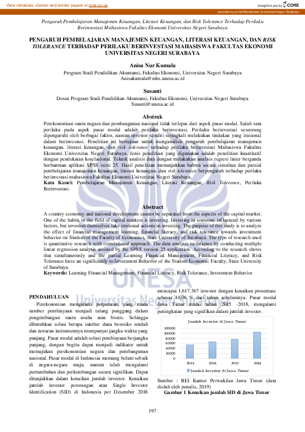 (PDF) Pengaruh Pembelajaran Manajemen Keuangan, Literasi Keuangan, dan Risk Tolerance Terhadap ...