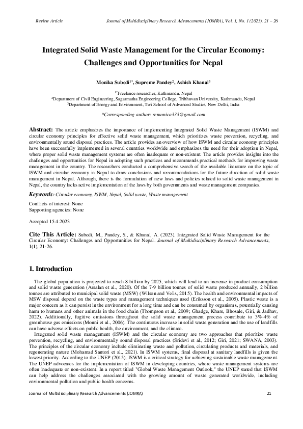 (PDF) Integrated Solid Waste Management for the Circular Economy ...